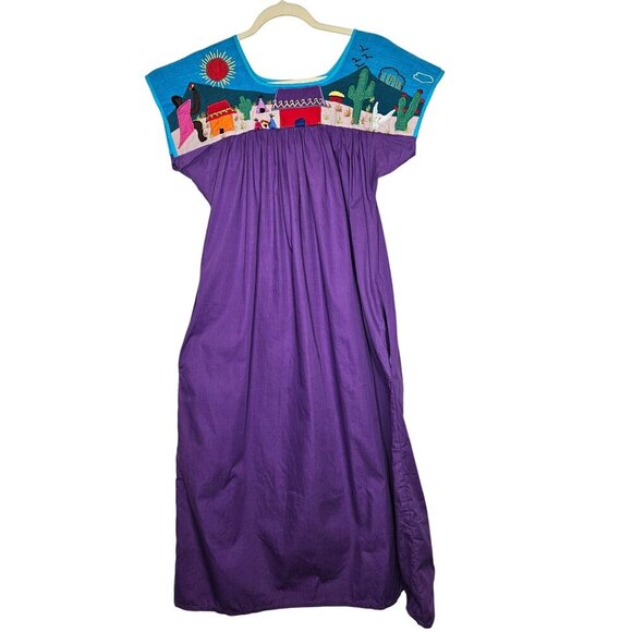 Dresses | Vintage Topicano Mexican Embroidered Maxi Dress Purple ...